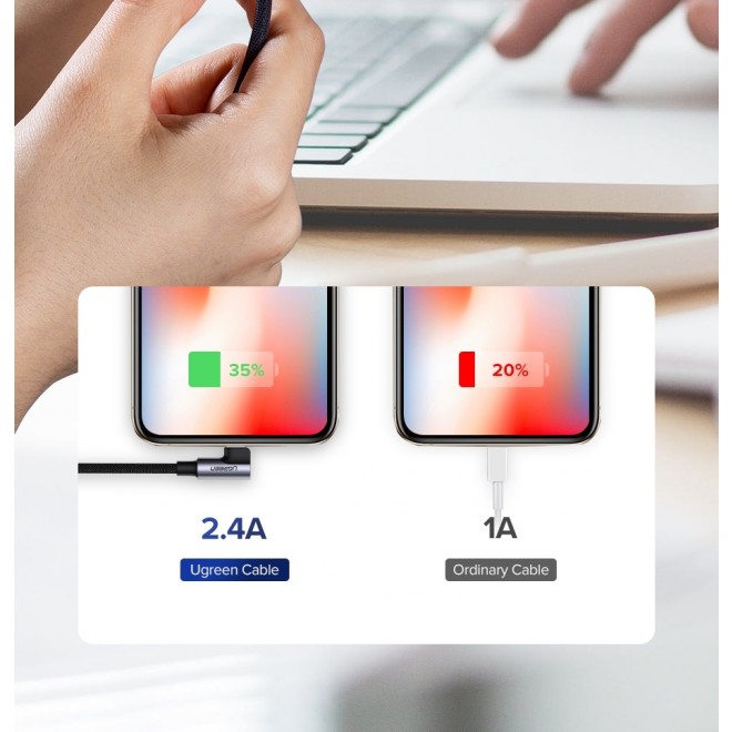 UGREEN 60521 USB-A to 8-pin Lightning 90 Degree Angel Cable 1M ...
