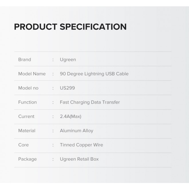 UGREEN 60521 USB-A to 8-pin Lightning 90 Degree Angel Cable 1M ...