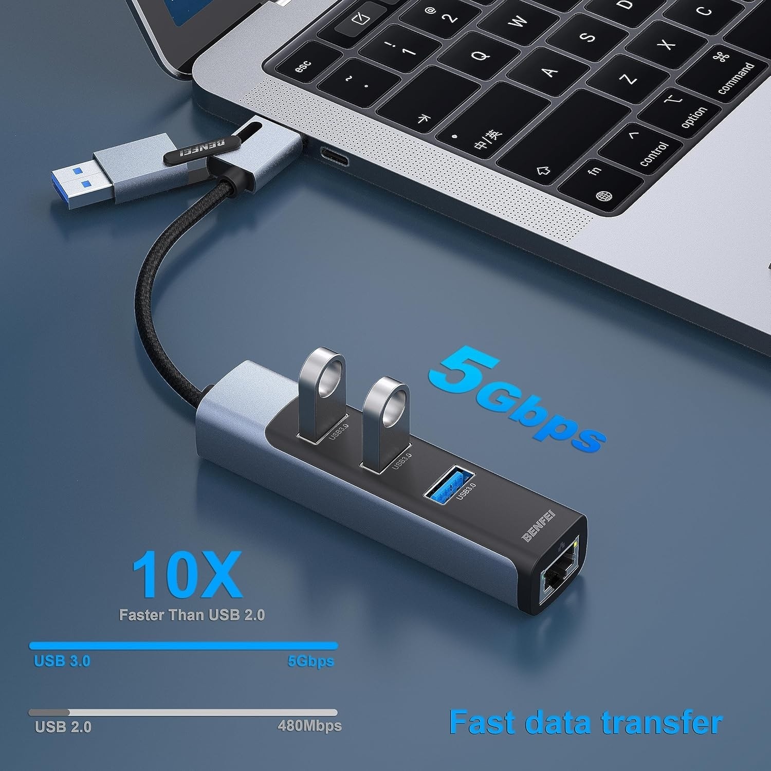 BENFEI 350GY 2-in-1 USB-C+USB 3.0 to RJ45 Gigabit Ethernet Port + 3 ...
