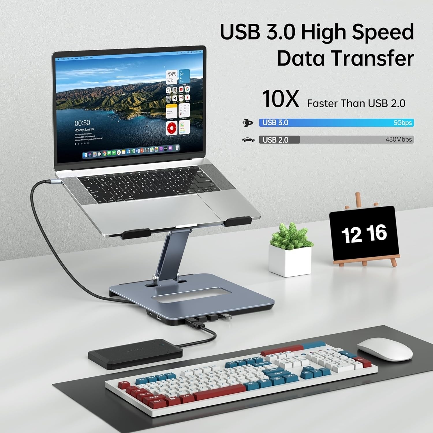 BENFEI 380GY Laptop Stand with USB C 6 in1 4K@60Hz HDMI, 4 x USB3.0 ...
