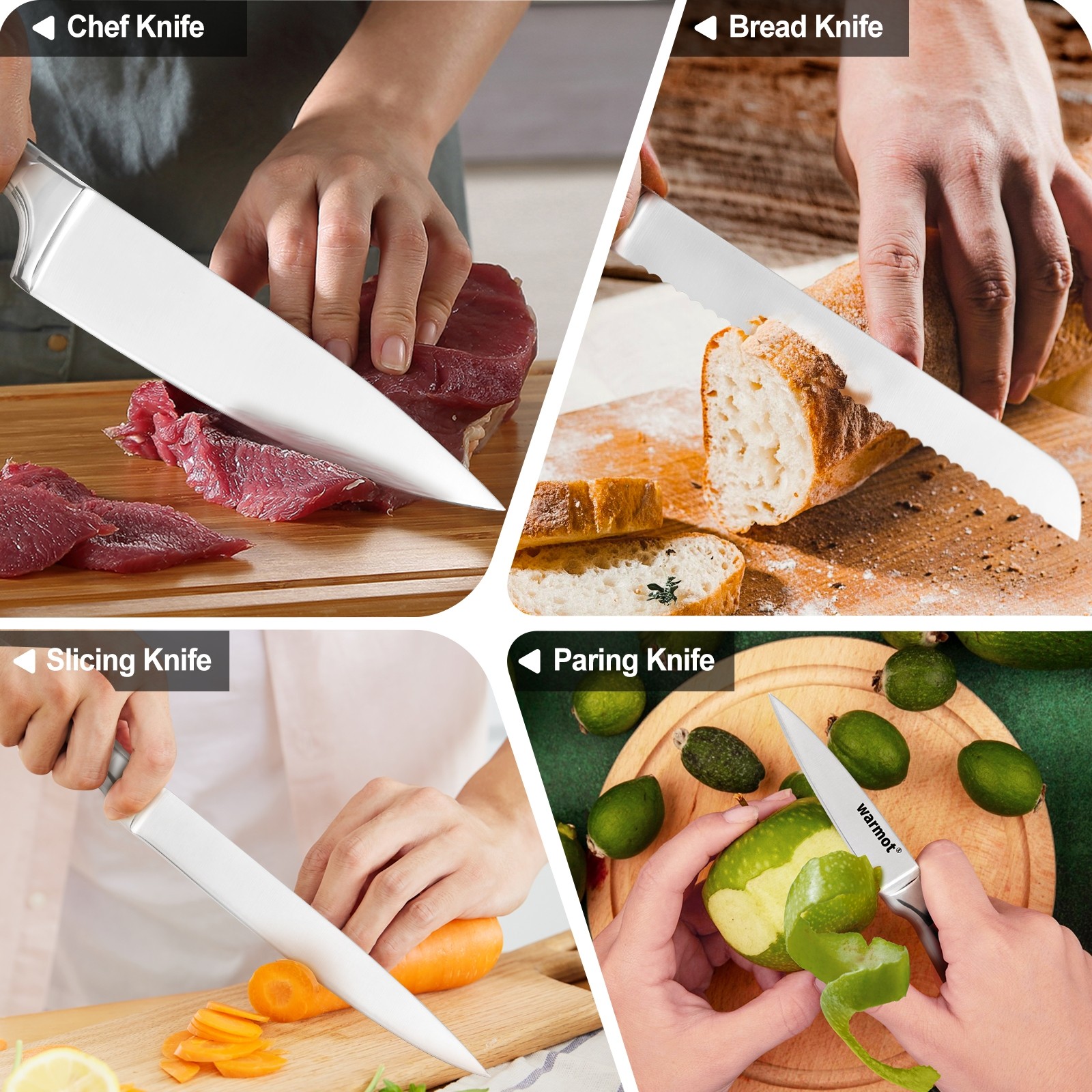 Warmot 5-Piece Ultra Sharp High Carbon Stainless Steel Chefs Kitchen ...