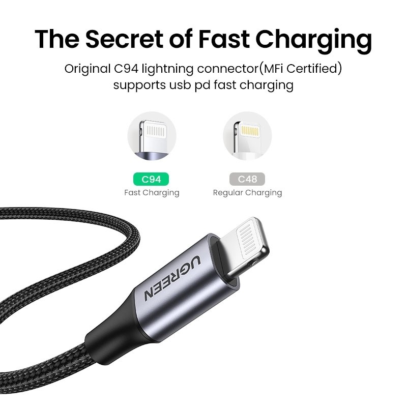 UGREEN 60759 USB-C to Lightning Fast-Charging Cable 1M - PowerhousePC