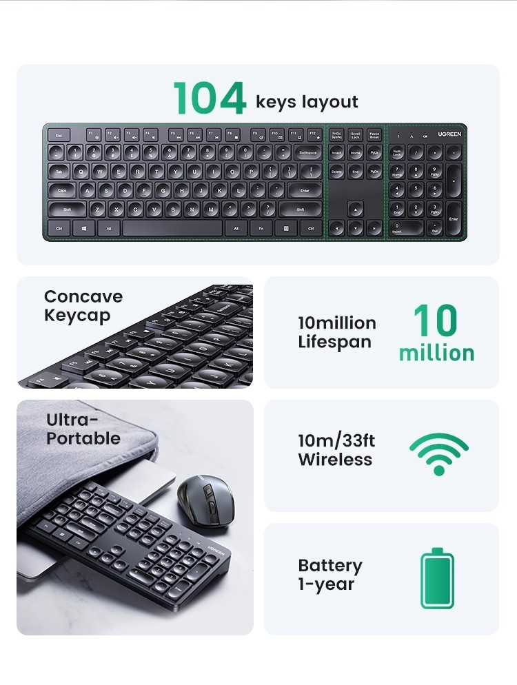UGREEN 90250 104-Key layout 2.4G Wireless Keyboard - PowerhousePC