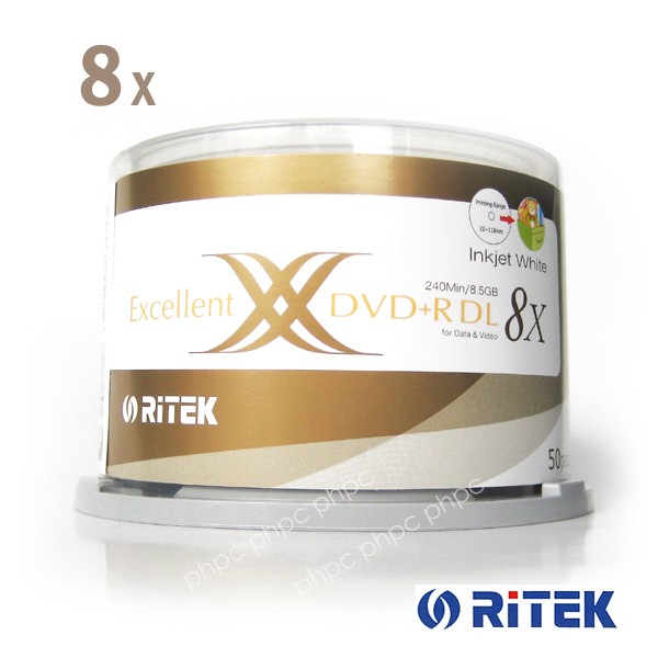 Ritek Ridata DVD+R Double Layer 8x Whitetop Printable 50pcs - PowerhousePC