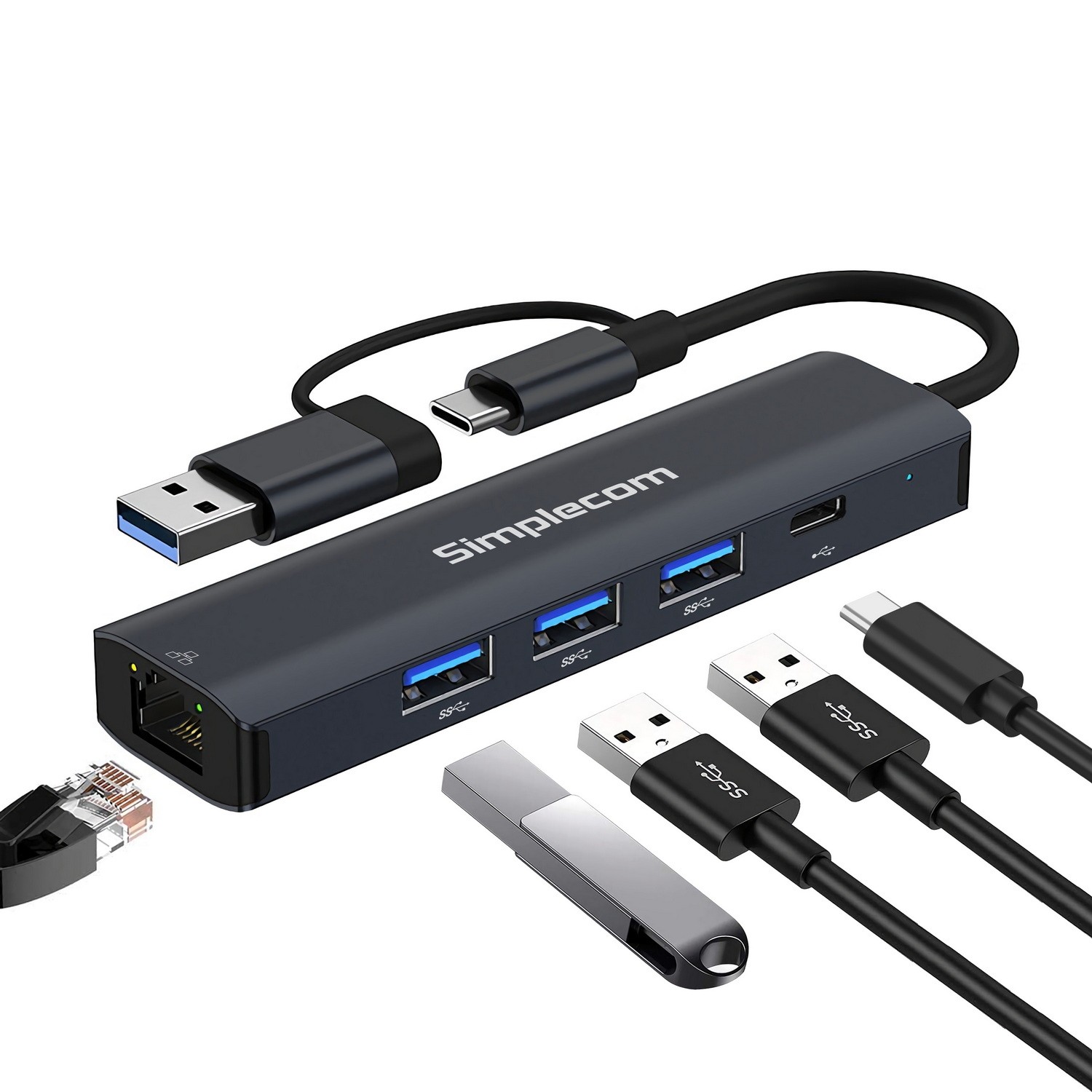 Simplecom CHN436 USB-C and USB-A to 4-Port USB HUB with Gigabit ...