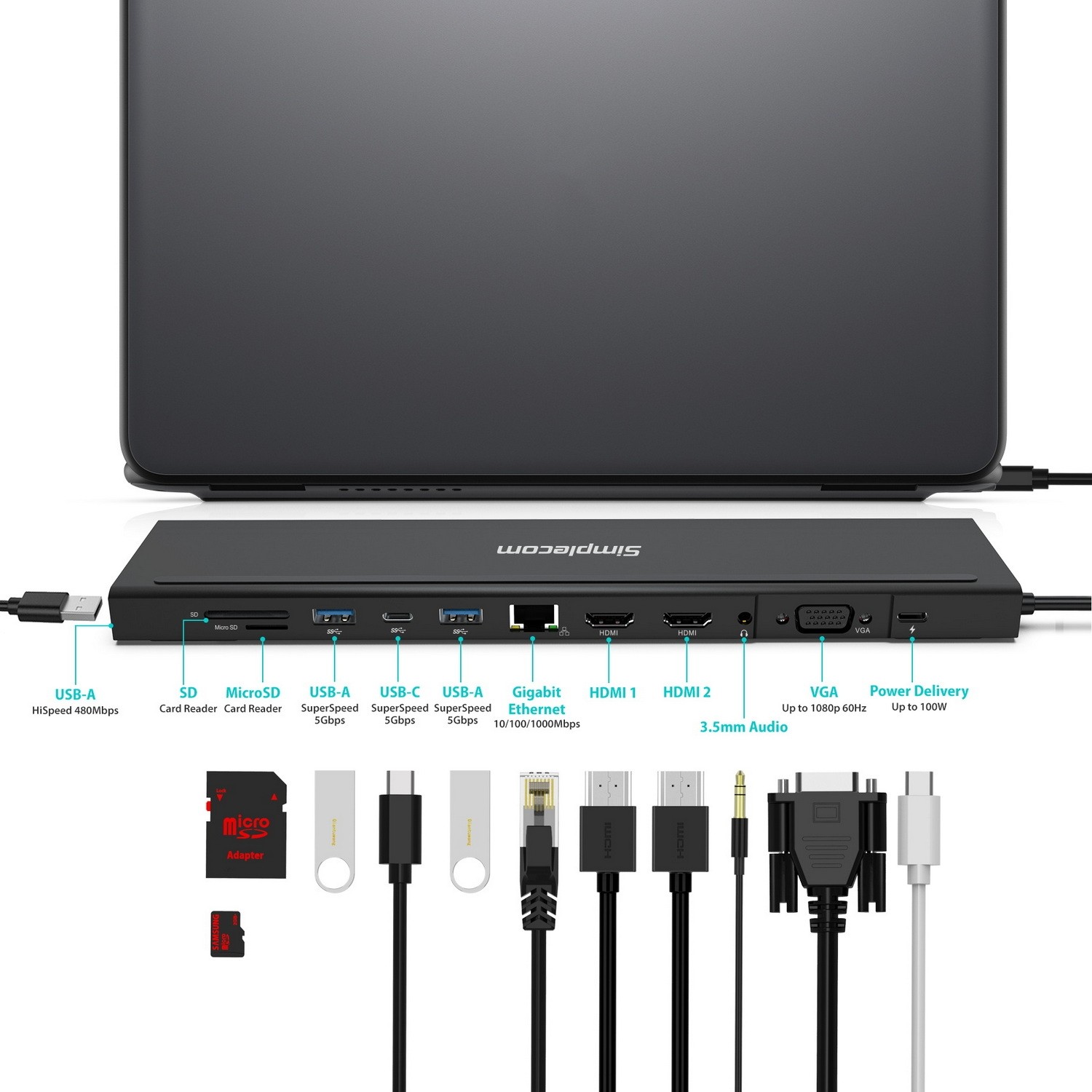 Simplecom CHN622 USB-C 12-in-1 Multiport Docking Station Laptop Stand ...