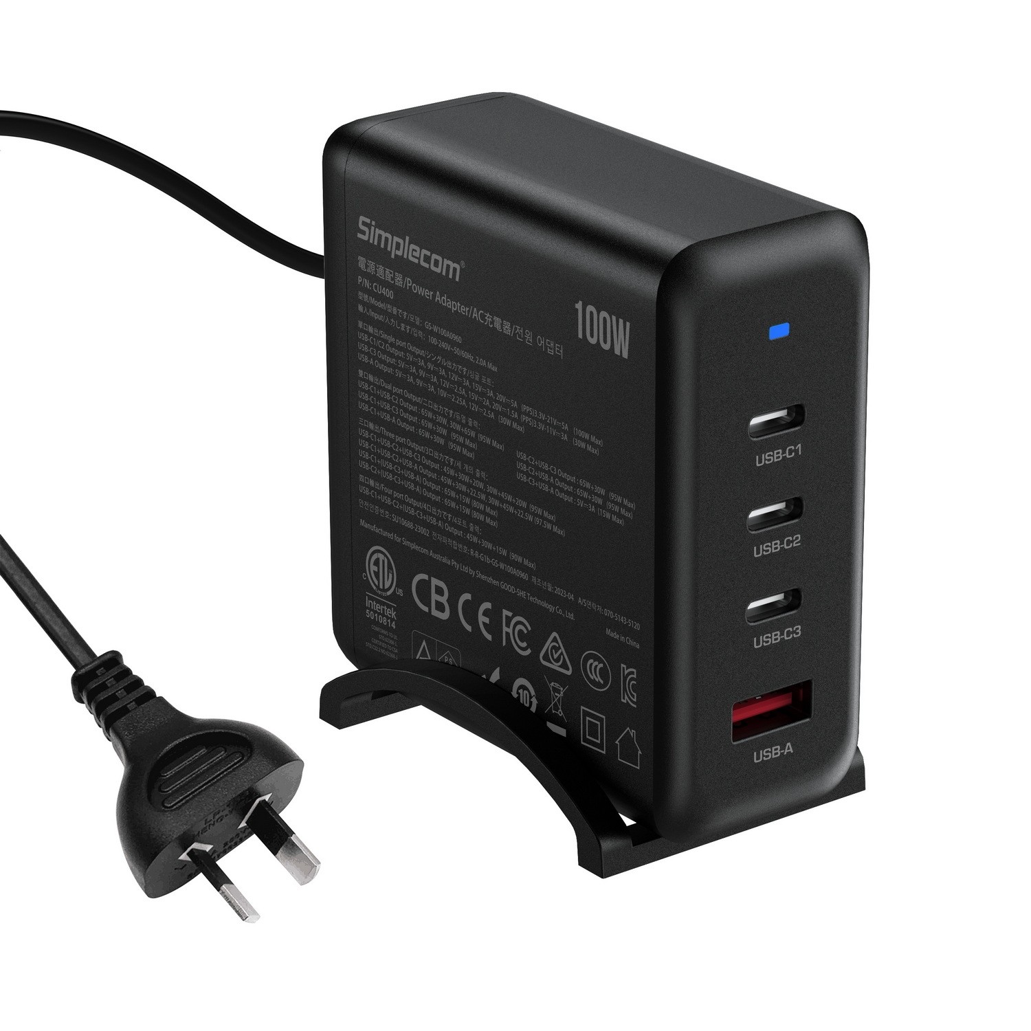 Simplecom CU400 4-Port PD 100W GaN Fast Charger 3xUSB-C + USB-A for ...