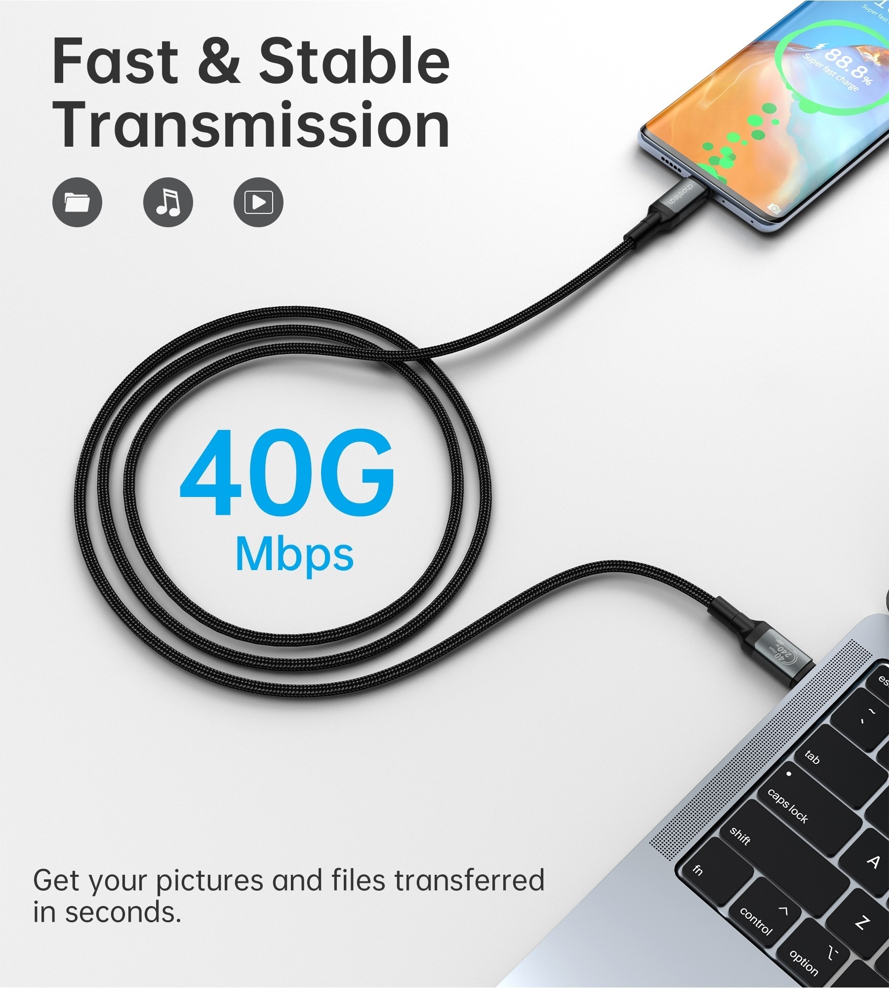 CHOETECH XCC-1040 USB-C M to M 240W Super Fast Speed Gen3 Cable 1.2M ...