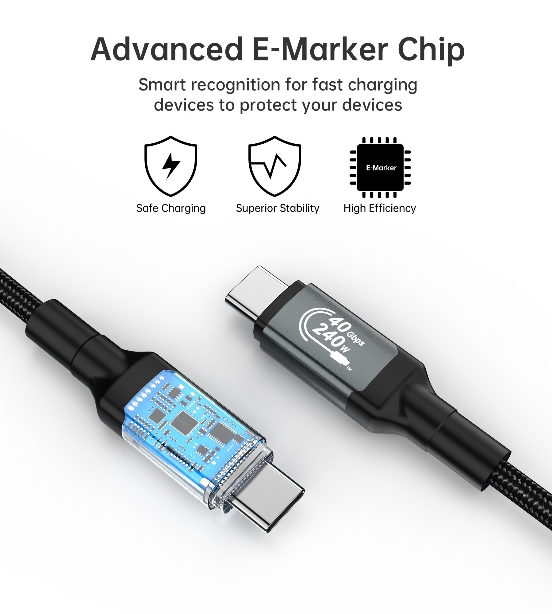 CHOETECH XCC-1040 USB-C M to M 240W Super Fast Speed Gen3 Cable 1.2M ...