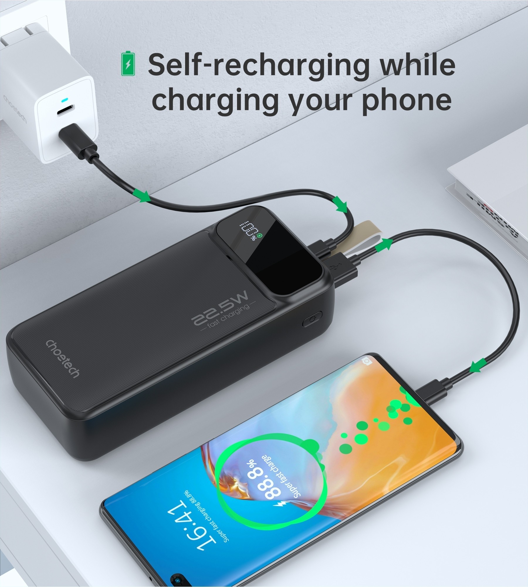 CHOETECH B730 30000mAh Power Bank PD22.5W with Digital Display ...