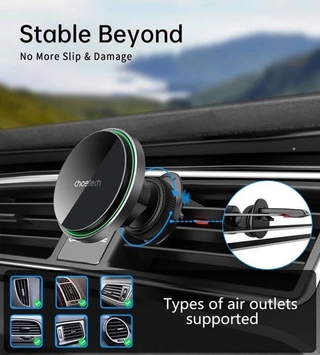 CHOETECH T205-F 15W Magnetic Car Charger Holder with LED Light (PC ...