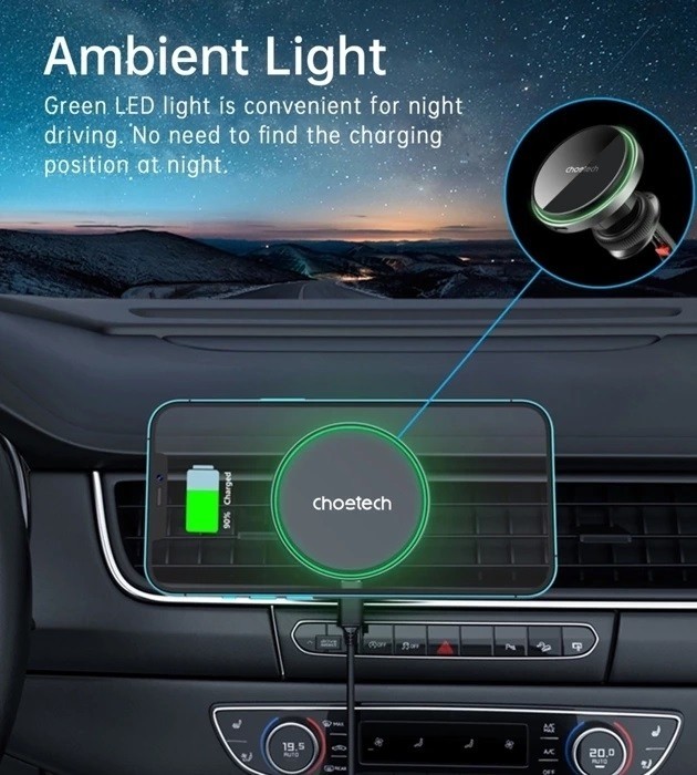 CHOETECH T205-F 15W Magnetic Car Charger Holder with LED Light (PC ...