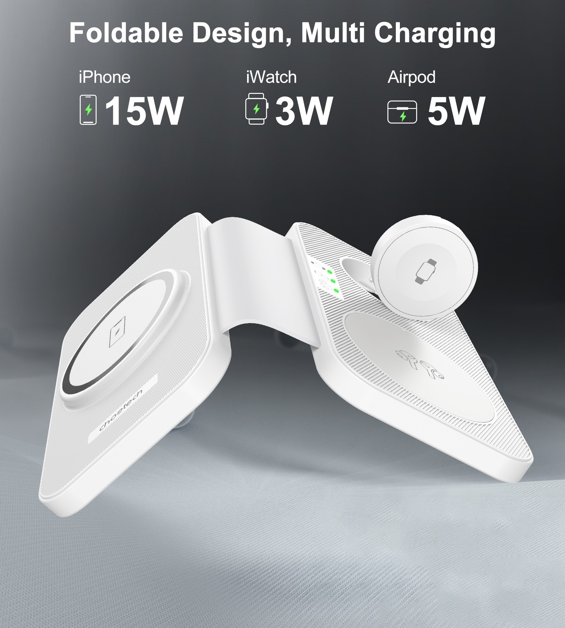 CHOETECH T616-F-WH 3in1 Magnetic Foldable Wireless Charger White - PowerhousePC