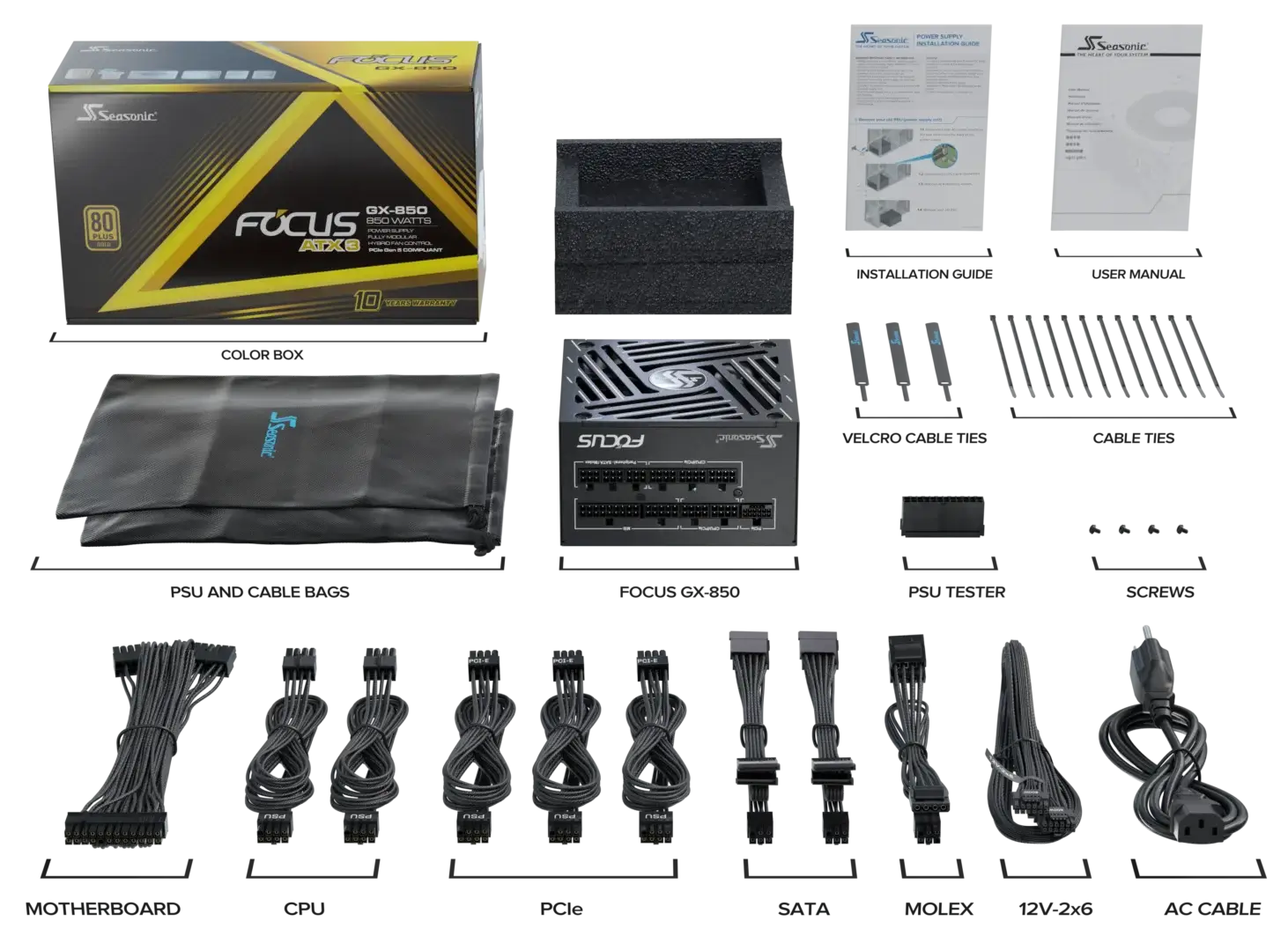 Seasonic 850W Focus GX-850 V4 Fully-Modular 80 PLUS Gold ATX3.1/PCIe 5.1 PSU SRP-FGX851-A5A32SF ...