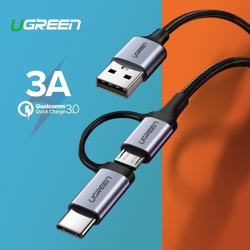 UGREEN 30875 2-in-1 USB-A to Micro USB / USB-C Cable 1m - PowerhousePC