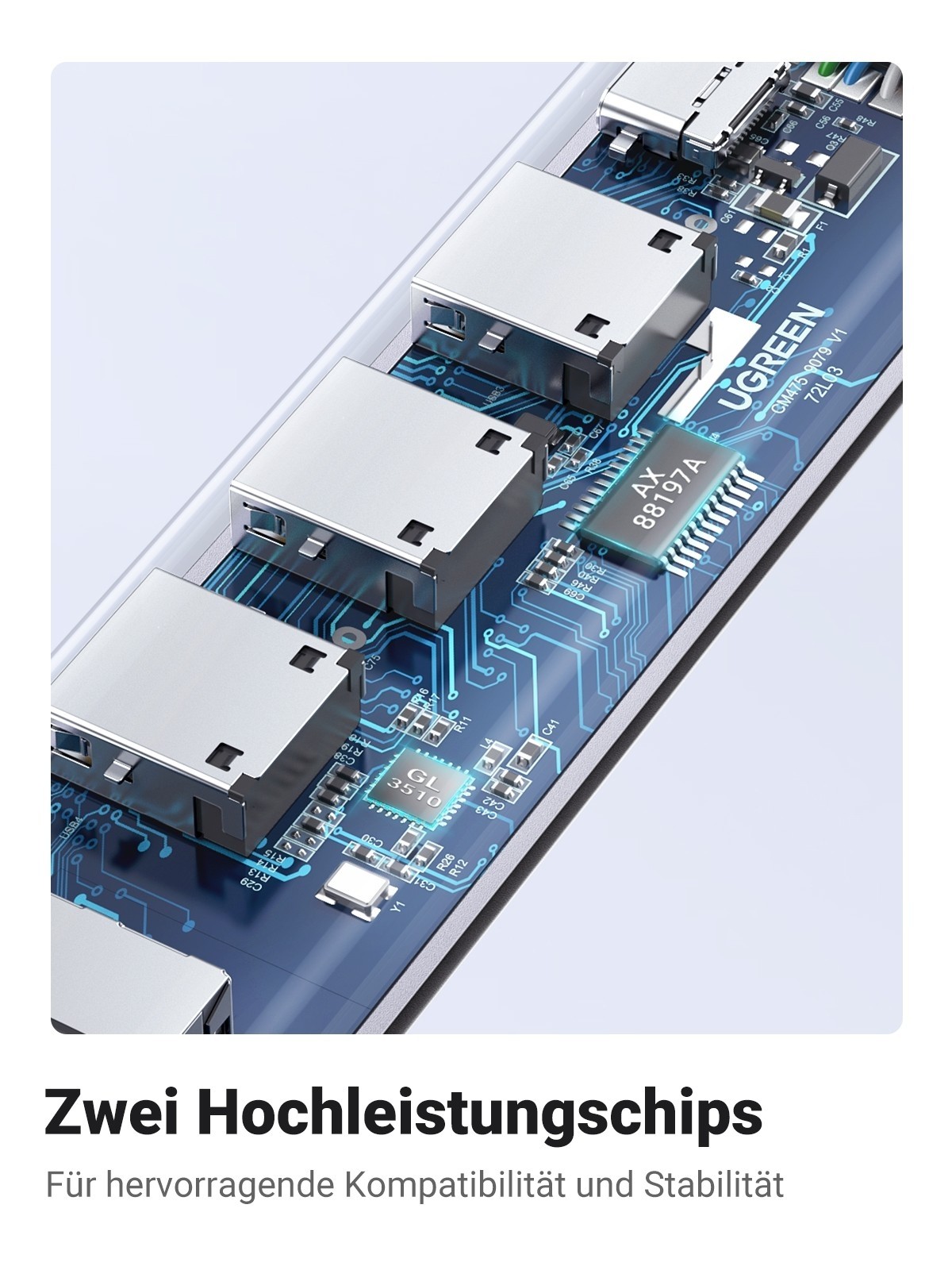 UGREEN 60554 USB 3.0 to Ethernet Adapter 5 in 1 Multiport Hub with ...