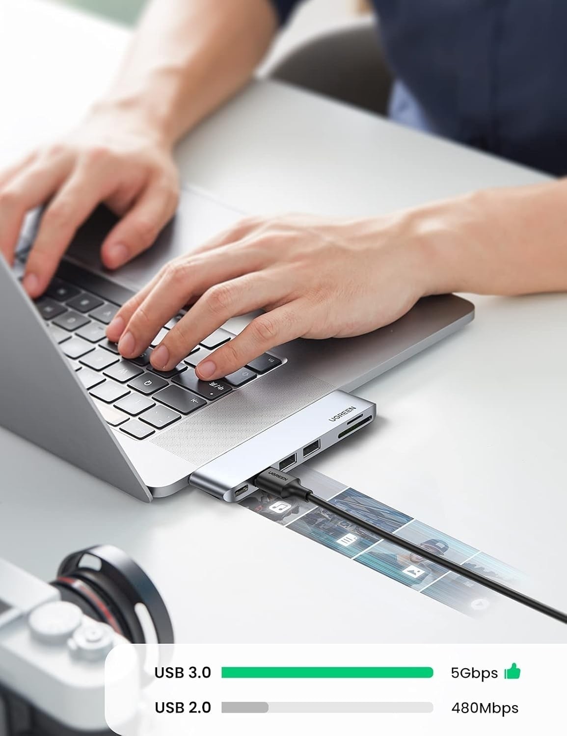 UGREEN 60560 USB-C Hub for MacBook Aluminum Type-C Adapter with 3 USB 3 ...