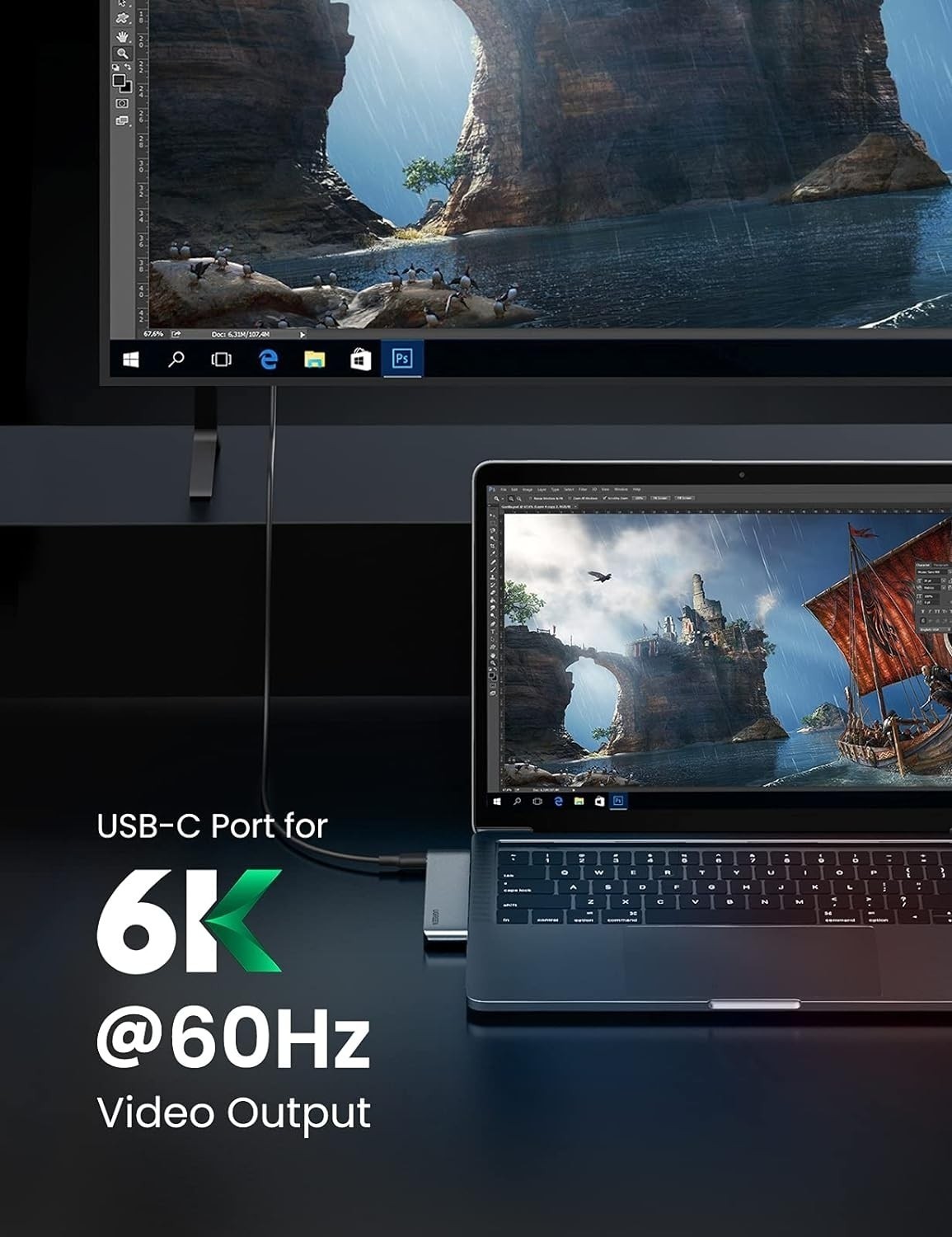 UGREEN 60560 USB-C Hub for MacBook Aluminum Type-C Adapter with 3 USB 3 ...