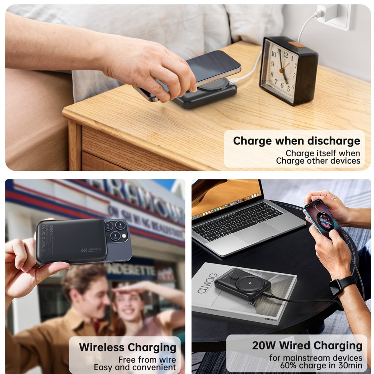 CHOETECH B743-BK 10000mAh PD20W Magnetic Power Bank with Holder Black ...