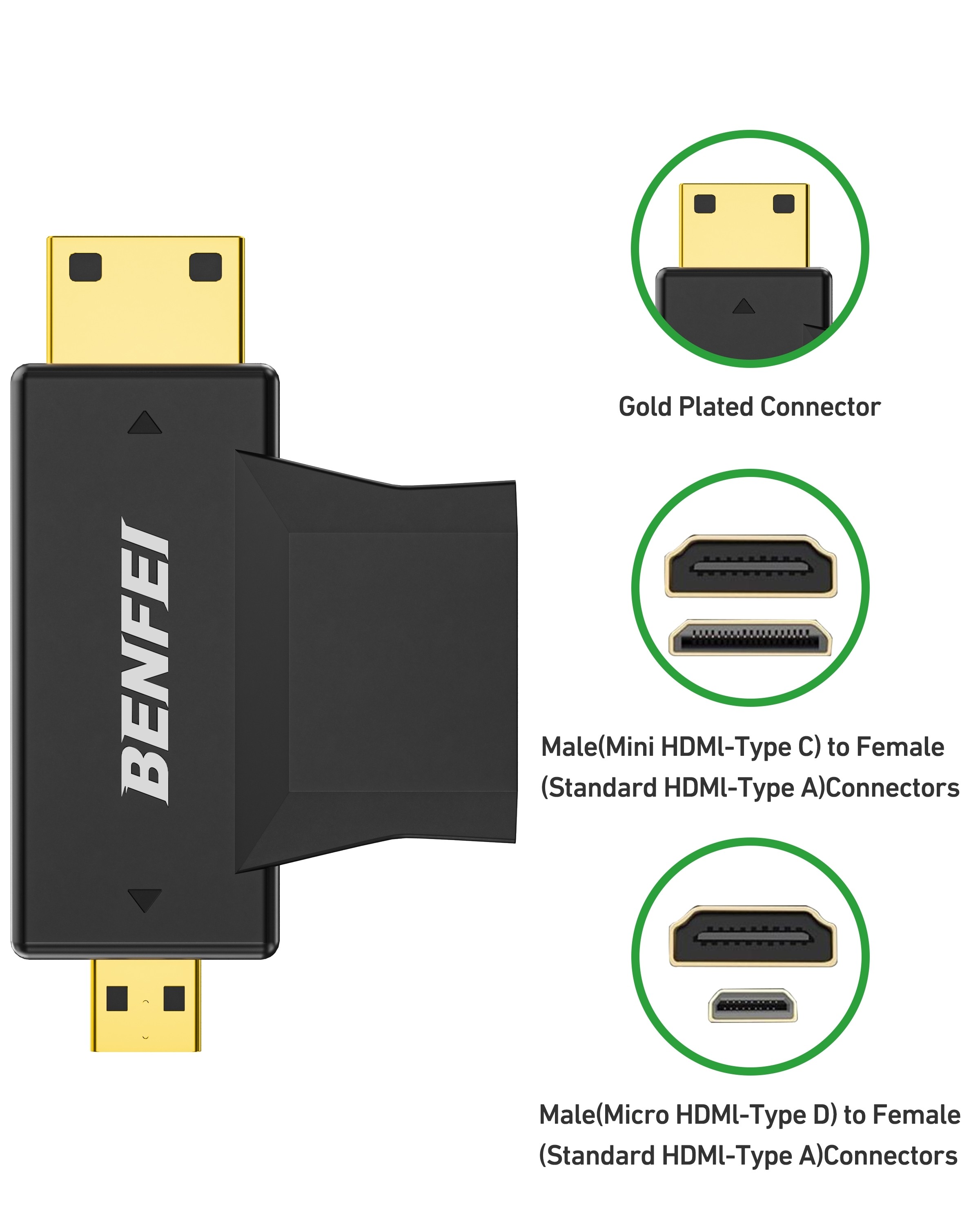 BENFEI 434BK Micro HDMI + Mini HDMI male to HDMI female Adapter ...