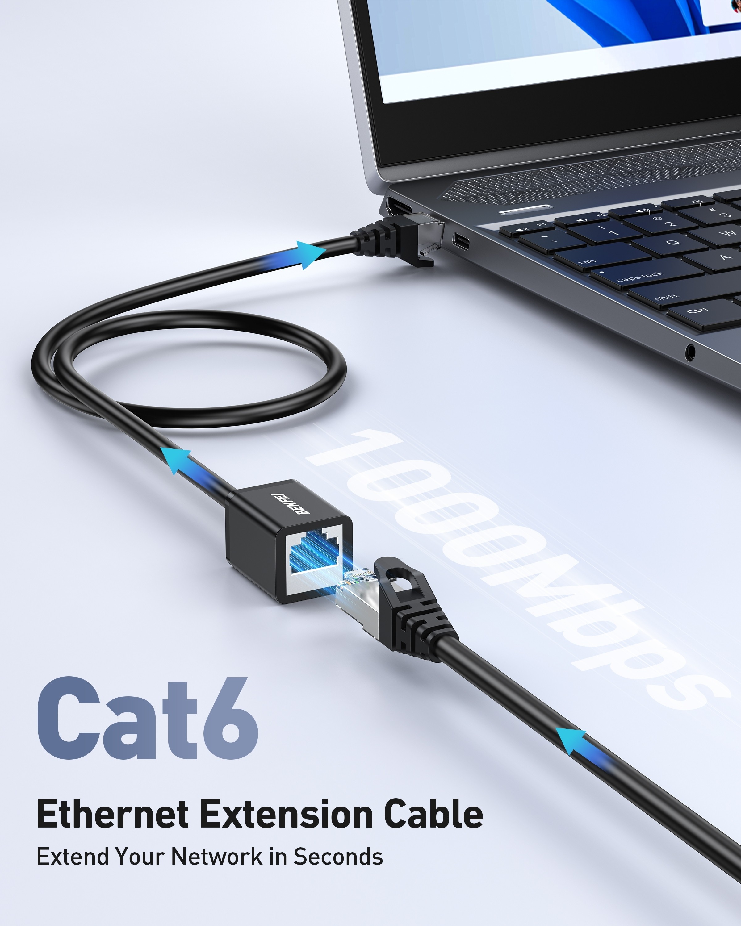 BENFEI 435BK-1M RJ45 Extension Male/Female Patch cords Cat6 1000Mbps 1M ...