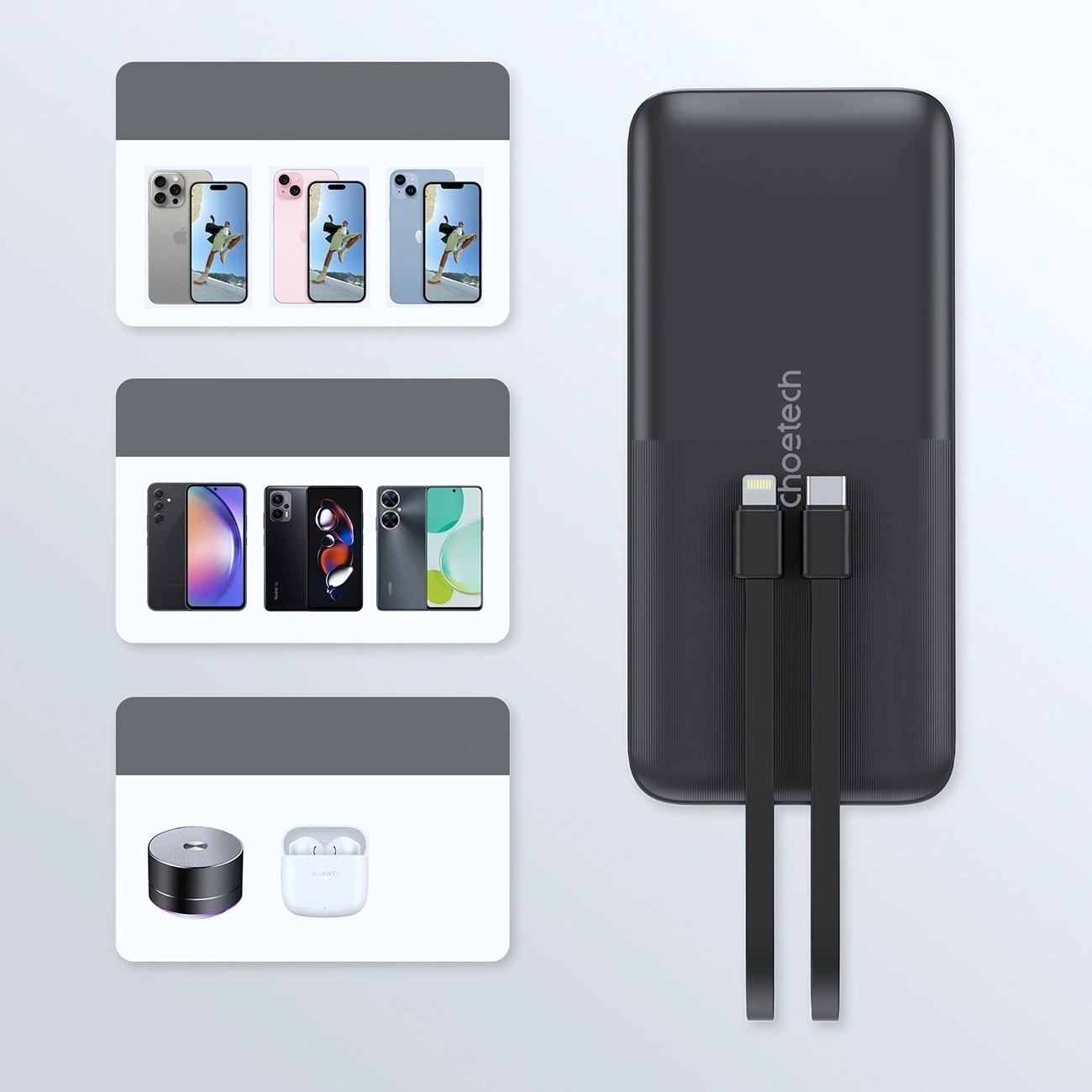 CHOETECH B654 10000mAh Pwer Bank 22.5W USB-A / USB-C / micro USB with ...