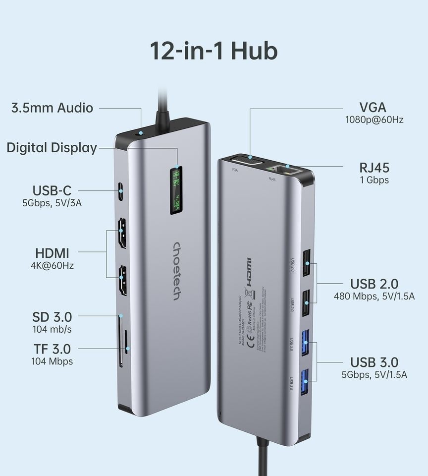 Choetech Hub M26 12 In 1 Usb C Multiport Adapter Powerhousepc