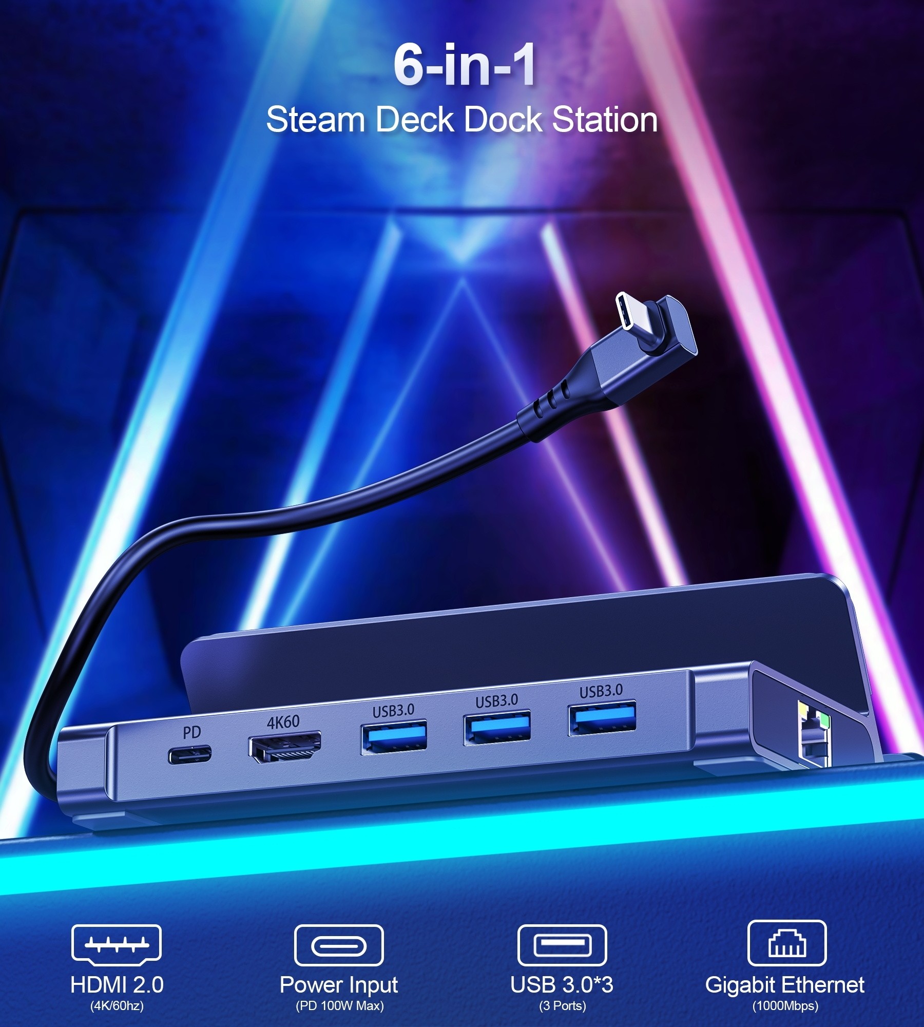 CHOETECH HUB-M50 6-in-1 USB-C 100W Aluminum Steam Deck Docking Station ...