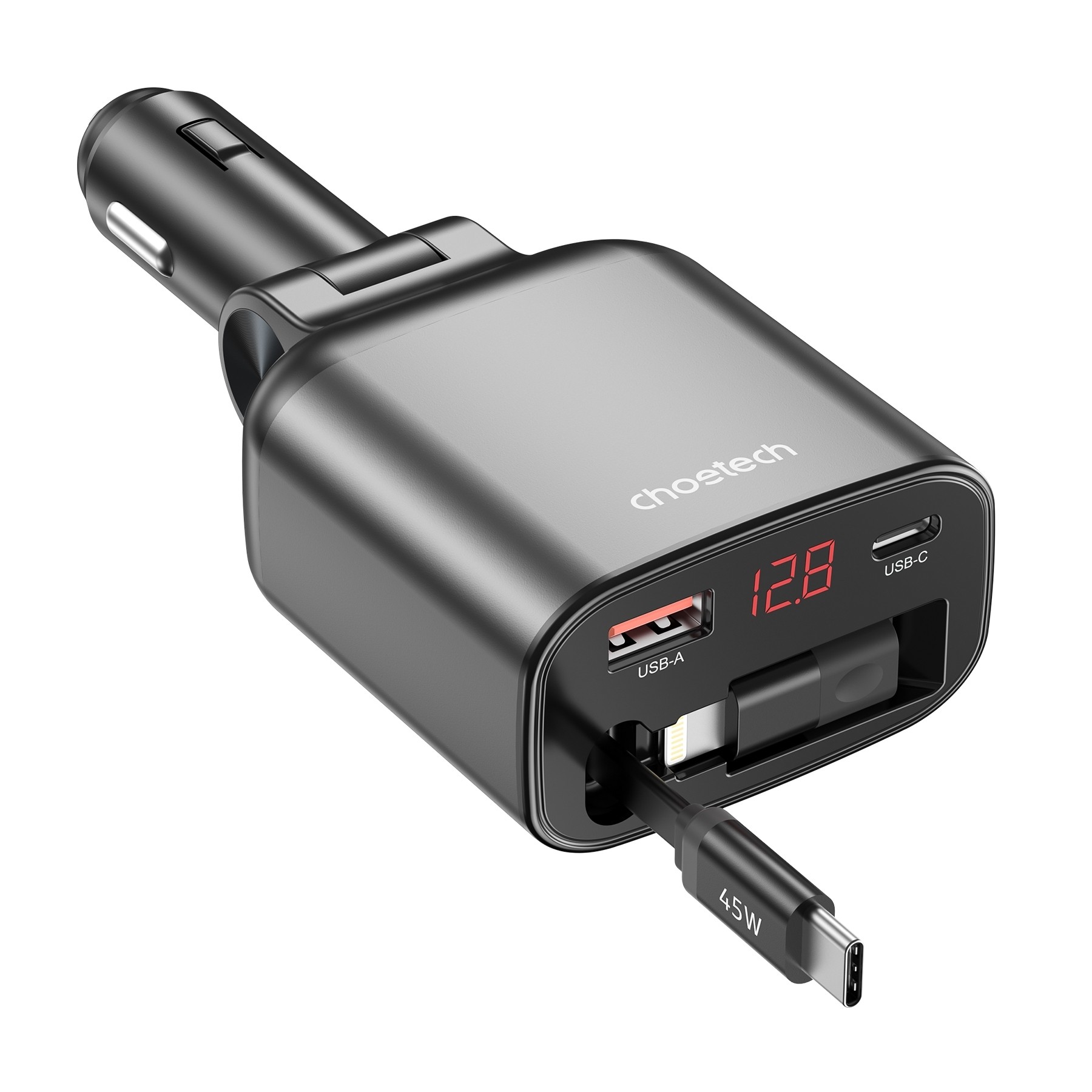 CHOETECH TC0033 105W USB-C+USB-A Fast car charger with Stretchable USB ...