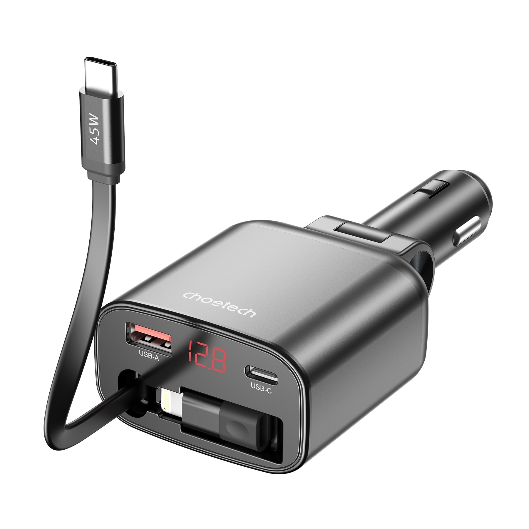CHOETECH TC0033 105W USB-C+USB-A Fast car charger with Stretchable USB ...