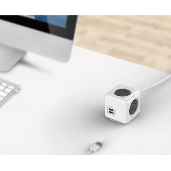 Allocacoc PowerCube Extended USB Powerboard 4-Outlets 2 USB Ports Grey ...