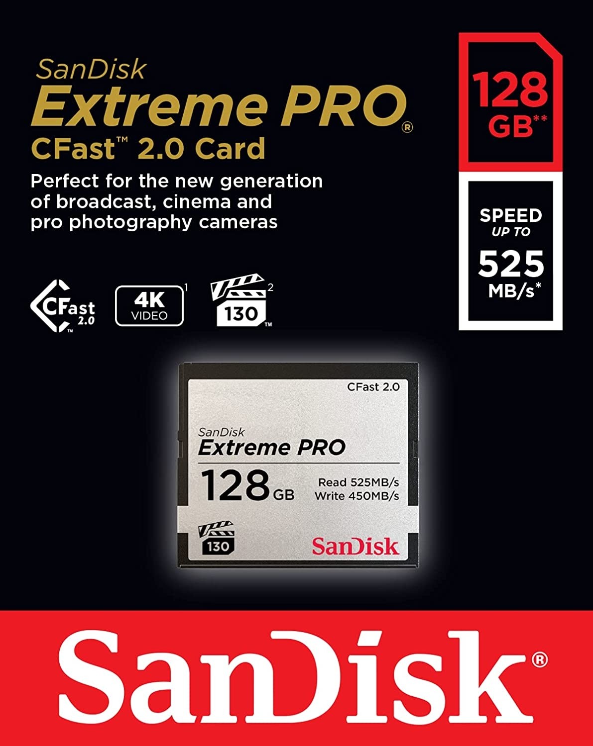 SanDisk 128GB Extreme PRO CFast 2.0 Memory Card (SDCFSP-128G-G46D) - PowerhousePC