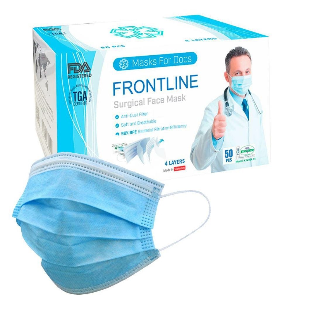 Frontline Surgical Disposal Face Mask 4-Layer (50 pcs) - PowerhousePC