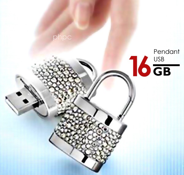 16GB Crystal Lock Pendant USB Flash Drive Pen Stick Memory (Silver ...