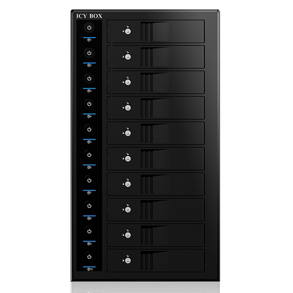 ICY BOX 10-Bay External SINGLE System for 10x SATA 3.5" I/II/III HDD ...
