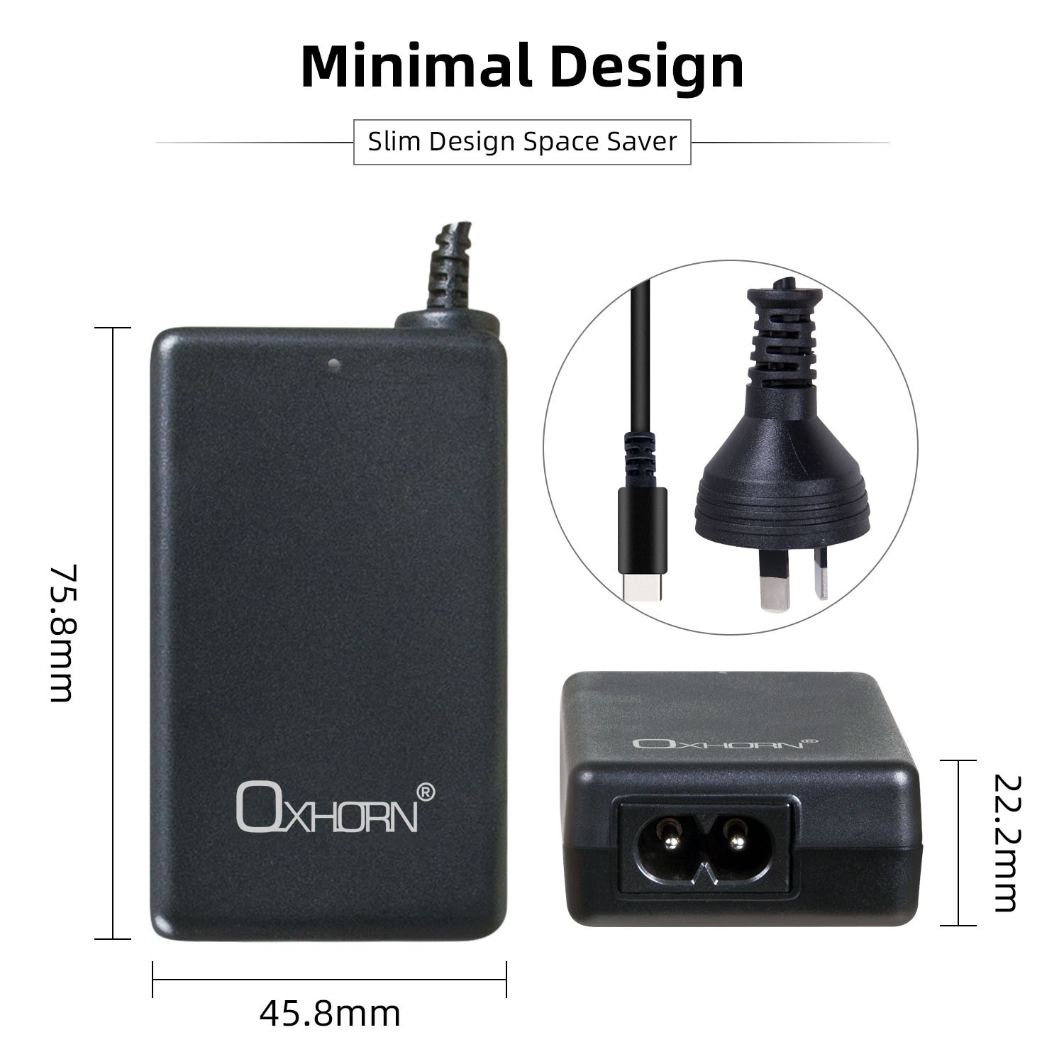 Oxhorn Type C GaN Charger 65W Black - PowerhousePC