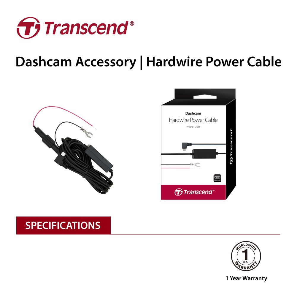 TRANSCEND TS-DPK2 Dashcam hardwire kit for DrivePro, Micro-B (For DP230 ...