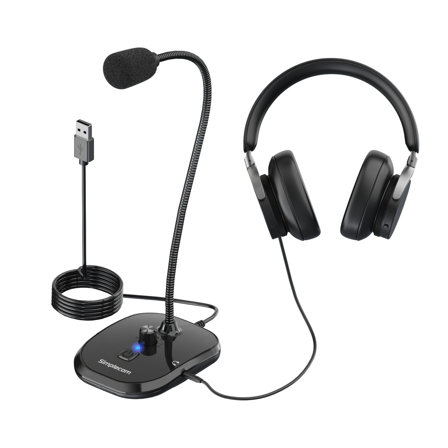 Simplecom UM360 Plug and Play USB Desktop Microphone with Headphone ...